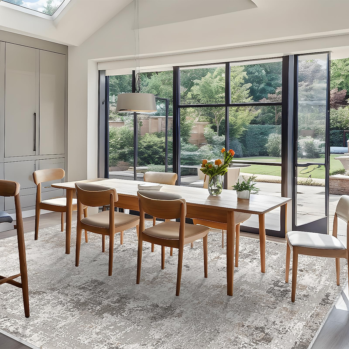 Washable 9x12 Area Rugs - Neutral Large Rugs for Living Room Abstract Soft Faux Wool Carpet for Bedroom Non Slip Stain Resistant Dining Room Rug Beige/Grey/Brown