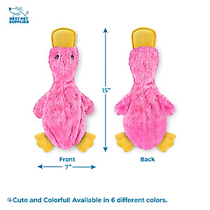 Best Pet Supplies Crinkle Dog Toy for Small, Medium, and Large Breeds, Cute No Stuffing Duck with Soft Squeaker, Fun for Indoor Puppies and Senior Pups, Plush No Mess Chew and Play - Light Pink