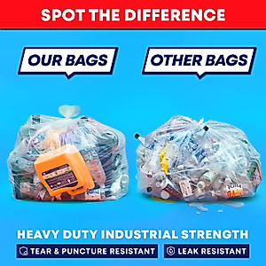 55 Gallon Clear Trash Bags, (50 Bags w/Ties) Large Clear Plastic Recycling Garbage Bags