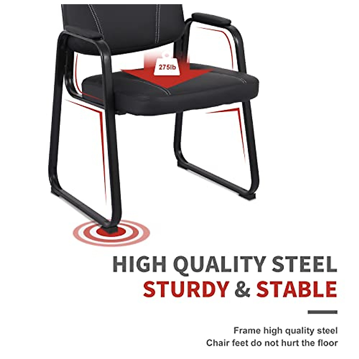 CLATINA Office Reception Guest Chair with Bonded Leather Padded Arm Rest Ergonomic Guest Chair with Sled Base for Waiting Conference Room Black 4 Pack