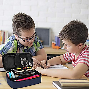 RAGZAN Big Capacity Pencil Case, Oxford Cloth Pencil Bag Storage Pouch Pen Pencil Marker Stationery Bag Holder for Middle College and Office, Idea Gift for Back to College Season - Blue