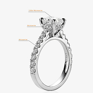 Sizeron Moissanite Engagement Rings 1.5 Ct Radiant Cut D Color VVS 18K White Gold Plated Sterling Silver For Women Size 6