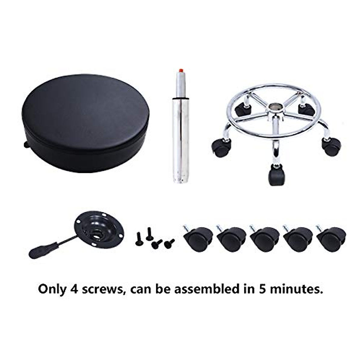 KKTONER PU Leather Round Rolling Stool with Foot Rest Swivel Height Adjustment Spa Drafting Salon Tattoo Work Office Massage Stools Task Chair Cushion 14 inches (Black)