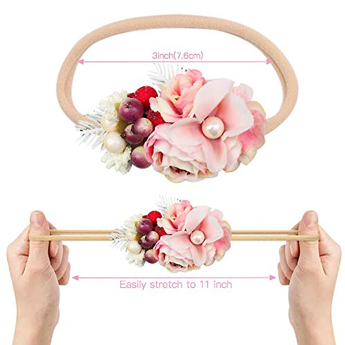 OAOLEER Baby Girl Floral Headbands Set - 3pcs Flower Headbands Newborn Toddler Hair Accessories