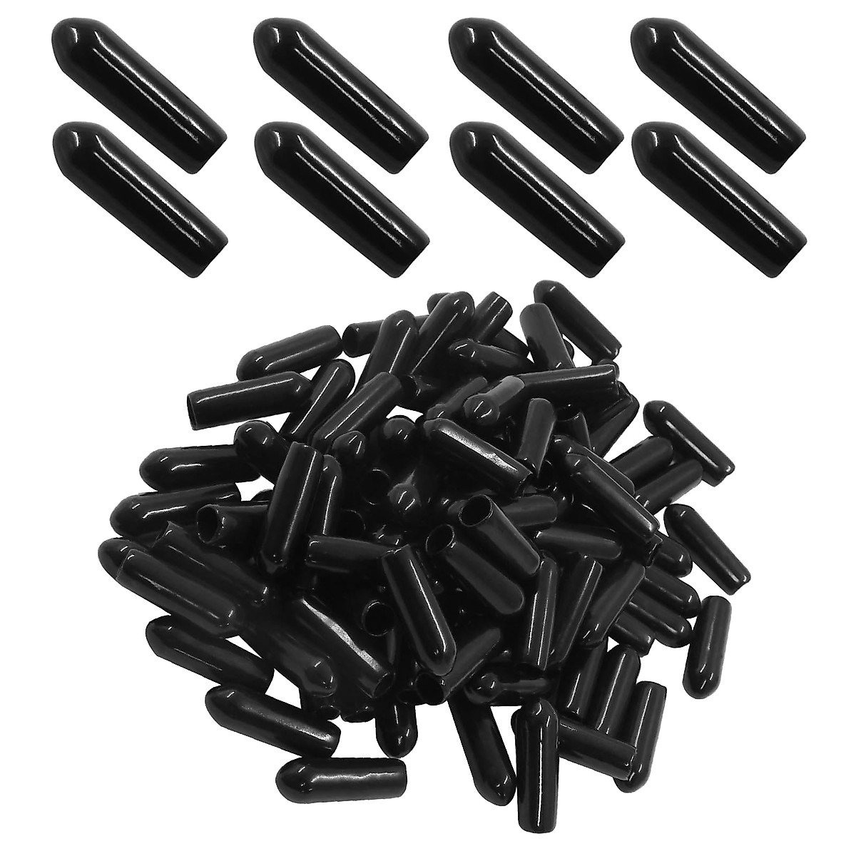 Unlorspy 100Pcs Black Rubber End Caps Flexible PVC Round End Cap Cover,Soft and Durable Plastic Screw Thread Protectors for Screw Bolt Pipe and Tubing Tip (4mm ID)