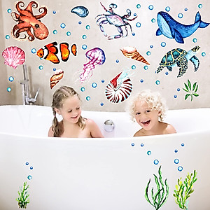 52 Pieces Glowing Wall Stickers Sea Turtle Wall Decals Ocean Creature Wall Stickers Waterproof Ocean Wall Sticker PVC Sea Animals Wall Stickers for Kids Room Living Room Nursery Bathroom Decoration