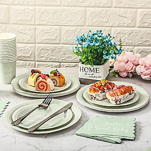 Mifoci 122 Pcs Baby Shower Sage Green Party Supplies Include 7 Inch 9 Inch Disposable Sage Green Paper Plates 9 oz Paper Cup Sage Green Napkin Cocktail Napkins