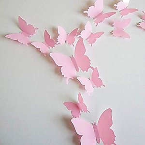 36PCS Butterfly Wall Decals - 3D Butterflies Wall Stickers Removable Mural Decor Wall Stickers Decals Wall Decor Home Decor Kids Room Bedroom Decor Living Room Decor (Pink)