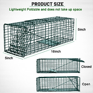 Qualirey 2 Pcs Humane Squirrel Trap Heavy Duty Live Animal Chipmunk Trap Catch and Release Rat Trap for Outdoor Small Animals Mouse Raccoon Stray Cat Rodent Weasels (16 x 5 x 5 Inch)