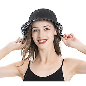 ZLYC Unisex Cute Print Bucket Hat Summer Travel Fisherman Cap for Women Men Teens (Palm Tree Black)