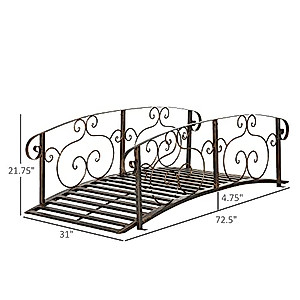 Outsunny 6' Metal Arch Backyard Garden Bridge, Safety Siderails, Arc Footbridge for Backyard Creek, Stream, Pond, Bronze