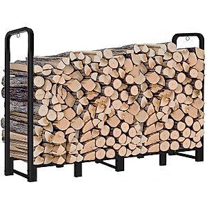 Artibear 8ft Outdoor Firewood Rack, Upgraded Heavy Duty Logs Stand Stacker Holder for Fireplace - Metal Lumber Storage Carrier Organizer, Bright Black