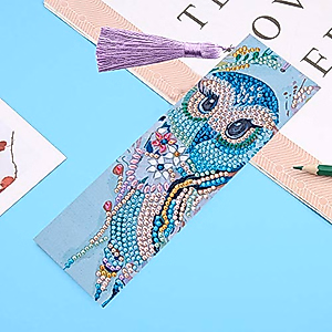 Diamond Painting Bookmarks 4 Sets Animal 5D Diamond Bookmarks with Unique Pendant Diamond Painting Kits for Kids Adults Beginners