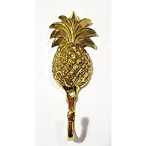 4-1/4" Pineapple Fruit Strong Hook Hanger Shiny Solid Brass Coat Hat Hanger #Q11