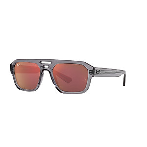 Ray-Ban RB4397 Corrigan Square Sunglasses, Transparent Grey/Dark Violet Mirrored Red, 54 mm