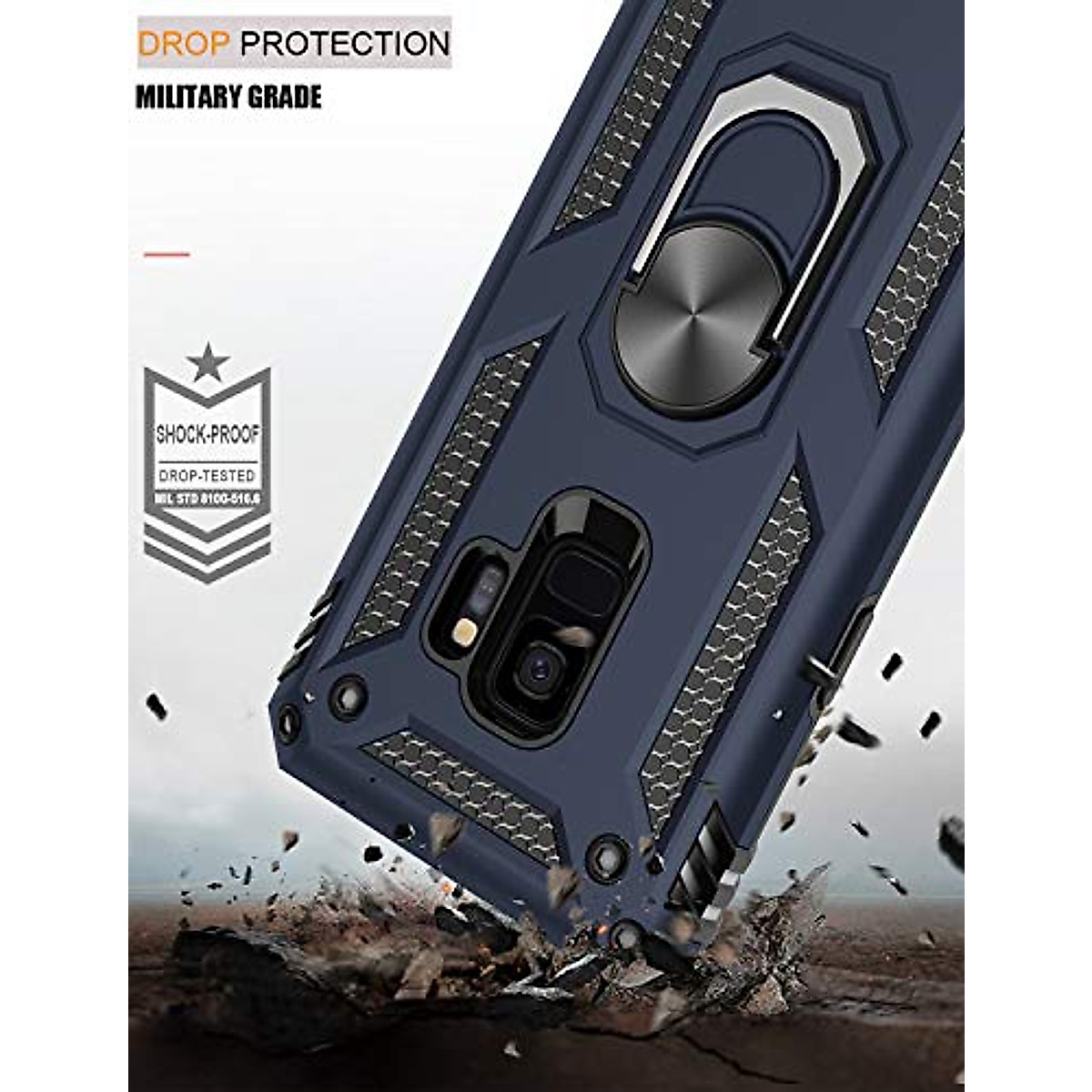LUMARKE Galaxy S9 Case,Military Grade 16ft. Drop Tested Dual Layered Heavy Duty Cover with Magnetic Ring Kickstand Compatible with Car Mount Holder,Protective Phone Case for Samsung Galaxy S9 Blue
