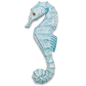 T.I. Design Hand Carved Coastal Seahorses Pair Aqua Beach Sea Life Wall Art