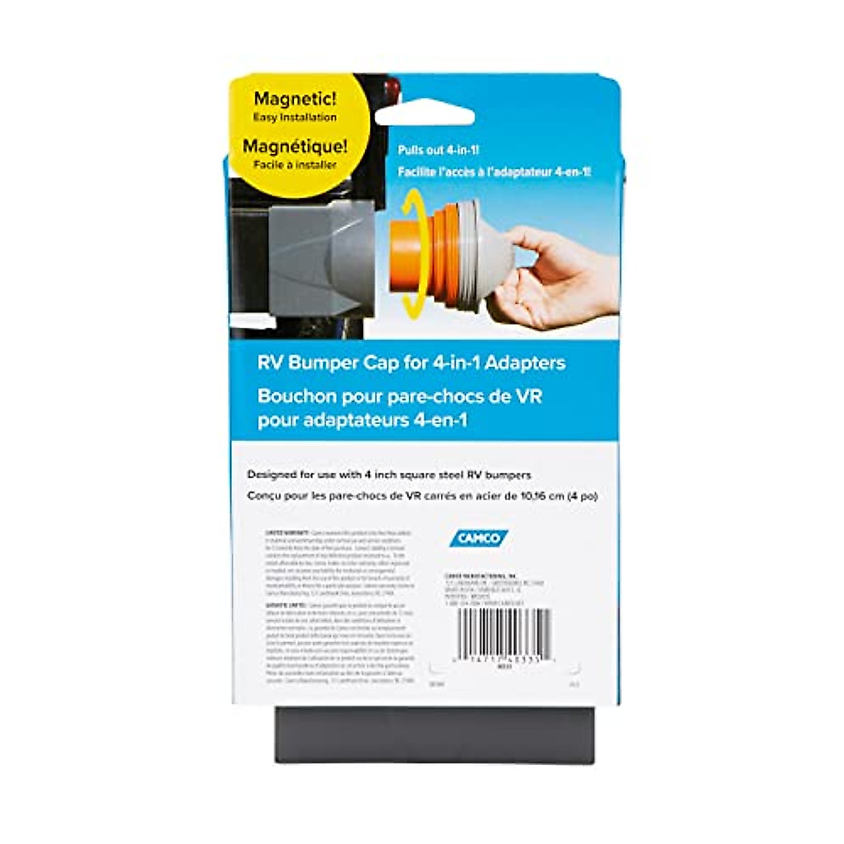 Camco RV Magnetic Bumper Cap | Allows for Convenient Storage of Your 4-in-1 Adapter During Travel | Features a Vented Cap for Air Flow While in Storage (40335), Gray