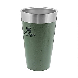 STANLEY Adventure Inulsated Stacking Beer Pint Glass, 16oz Stainless Steel Double Wall Rugged Metal Drinking Tumbler (Hammertone Green)