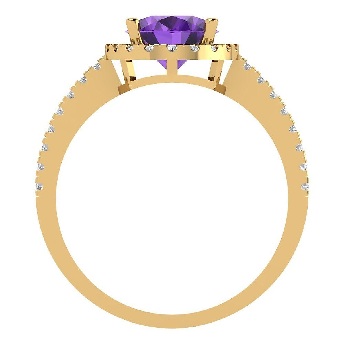 Clara Pucci 2.86 ct Oval Cut Solitaire accent Halo Natural Amethyst gemstone Engagement Promise Anniversary Bridal Ring 14k Yellow Gold