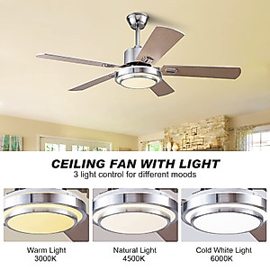 BOOMJOY 52 Inch Ceiling Fans with Lights and Remote Control Outdoor Modern Black Ceiling Fan LED Bright Light for Indoor Living Room Bedroom Farmhouse Patios Garage Gazebo DC Motor Dual 5 Wood Blades