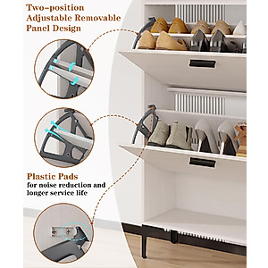 Gadroad Shoe Cabinet, Modern Slim Shoe Organizer, Tipping Shoe Cabinet with 2 Flip Drawers, Narrow Shoe Rack for Living Room Entryway, White