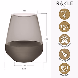 RAKLE Stemless Wine Glasses – Black Wine Glasses Set of 4 – 14.3oz Colorful Wine Glasses – Lead-Free Premium Glass – Stemless Drinking Glasses for Cocktails, Wine, Bar Drinks
