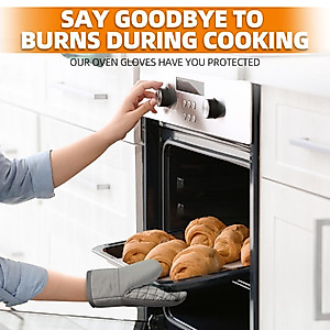 Mini Oven Mitts, Kitchen Oven Gloves Kitchen Mittens 500 Degrees Heat Resistant Baking Gloves, Non-Slip Silicone Surface with Hanging Loops Hot Gloves for Cooking, Baking, BBQ 1 Pair-Gray