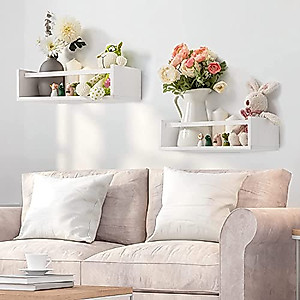 BESSLEE Floating Book Shelves for Kid’s Room, Minimalist Nursery Wall Décor Toddler Storage Natural Wood, 16” Long Bathroom Bedroom Living Room Office Hanging Organizer, Set of 2, Classic White