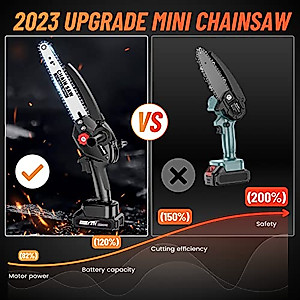 8 Inch Mini Chainsaw Cordless 𝘽𝙧𝙪𝙨𝙝𝙡𝙚𝙨𝙨, 2023 Upgraded Seesii Portable Chain saws with 2×2.0AH Batteries and Auto Oiler Chain, Handheld Electric Chainsaw for Branch Tree Cutting Pruning