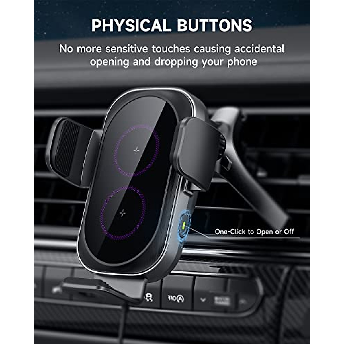 【Dual Coils & 2 Vent Mounts】 Wireless Car Charger, Casunit 15W Dual Coil Fast Charging Auto-Clamping Car Mount for iPhone 14 13 12 Pro Max Mini/Samsung Galaxy Z Flip 4 (Black)