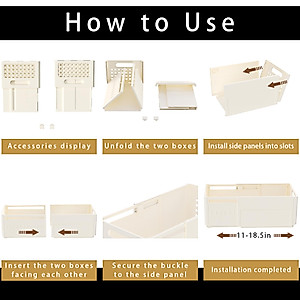 Yawinhe Retractable Plastic Storage Bins with Handles, Expandable Stackable Storage Baskets, 3pack Organization and Storage Containers Organizers for Closet Pantry Cabinet, 11-18.5x7.9x5.9in