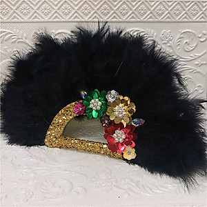 Msbfea African Wedding Party Feather Fan Big Size African White Feather Wedding with Shiny Sequins Flower Feather Fan Color 322