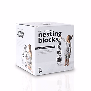 Wee Gallery Nesting Blocks - Woodland Animals and Numbers, Black and White Stacking and Building Toy for Toddlers and Kids, Motor Skills, Creative Play and Problem Solving for Children (Age 2 and up)