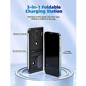 3 in 1 Charging Station, Foldable Charging Stand for Multiple Apple Devices Compatible with iPhone, iWatch, Air Pods, 18W Fast Charge Portable Travel Charger with QC3.0 Adapter…