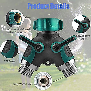 Ambuker Garden Hose Splitter 2 Way Heavy Duty 2 Kink-Free 3/4 Faucet Extension Hose Protector Dual Hose Connector Comfortable Rubberized Grip for RV Water Hose 2 Rubber Washers