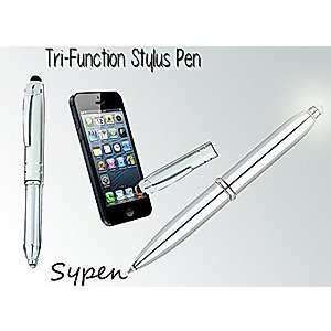 Tri-Functiion Capacitive Stylus Ballpoint Pen w/LED Flashlight for Any Touchscreen iPhone Tablets - Silver