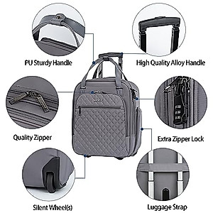 EMPSIGN Underseat Carry On Wheeled - 16” Multi-functional Lightweight Overnight Rolling Underseater Bag, Carry-on Bag with Spinner wheels for Women Men Travel Business, Dark Grey