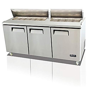 Migali C-SP72-30BT-HC Competitor Series Refrigerated Counter/Big Top Sandwich Prep Table, 72.7" W, Accommodates (30) 1/6 Size Pans, (3) Solid Hinged Doors, Stainless Steel Exterior and Interior