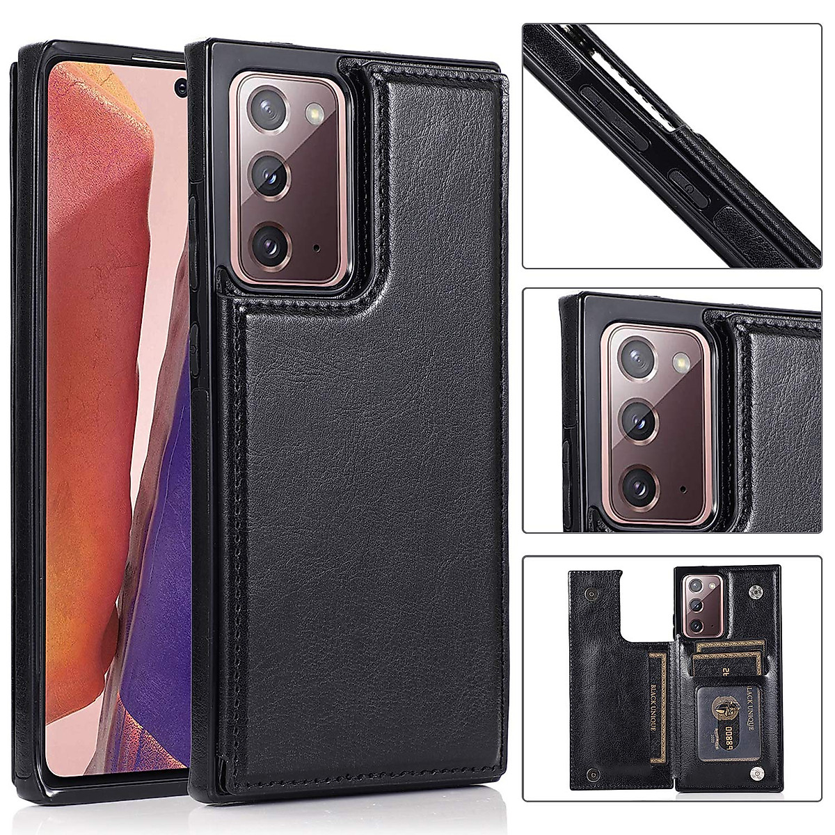 UEEBAI Case for Samsung Galaxy S21 Ultra 5G, Luxury PU Leather Case with [Two Magnetic Clasp] [Card Slots] Stand Function Durable Shockproof Soft TPU Case Back Wallet Cover for S21 Ultra 5G - Black