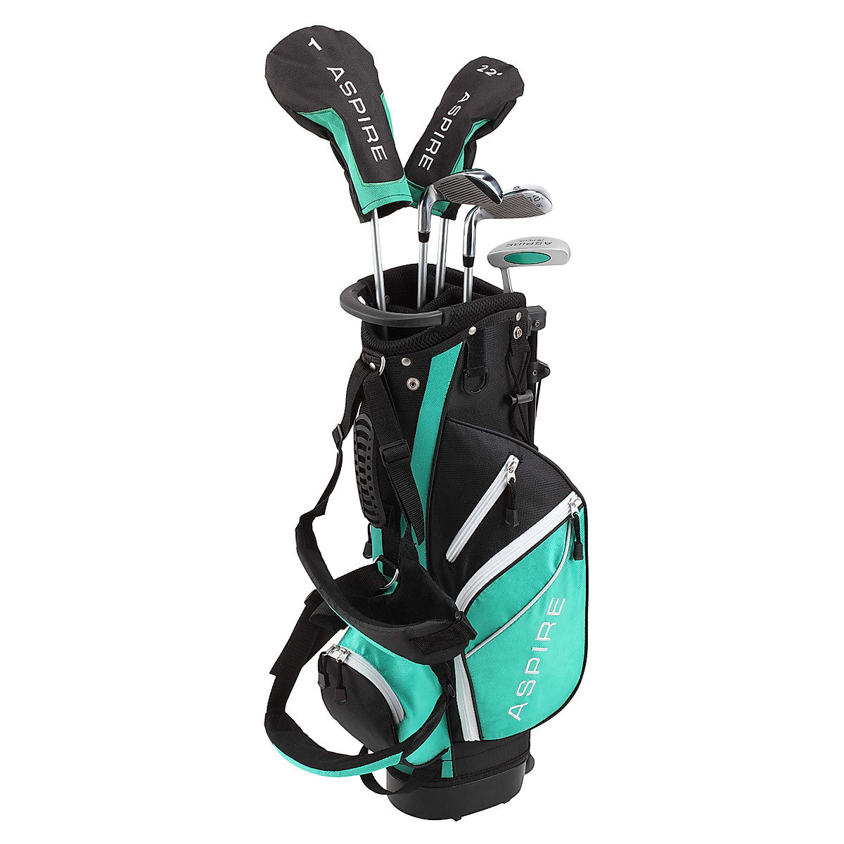 Aspire Golf Junior Plus Complete Golf Club Set for Children Kids - 5 Age Groups Boys & Girls - Right Hand (Green Ages 7-8)