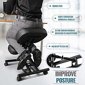 Ergonomic Kneeling Chair Home Office Chairs Thick Cushion Pad Flexible Seating Rolling Adjustable Work Desk Stool Improve Posture Now & Neck Pain - Comfortable Knees and Straight Back