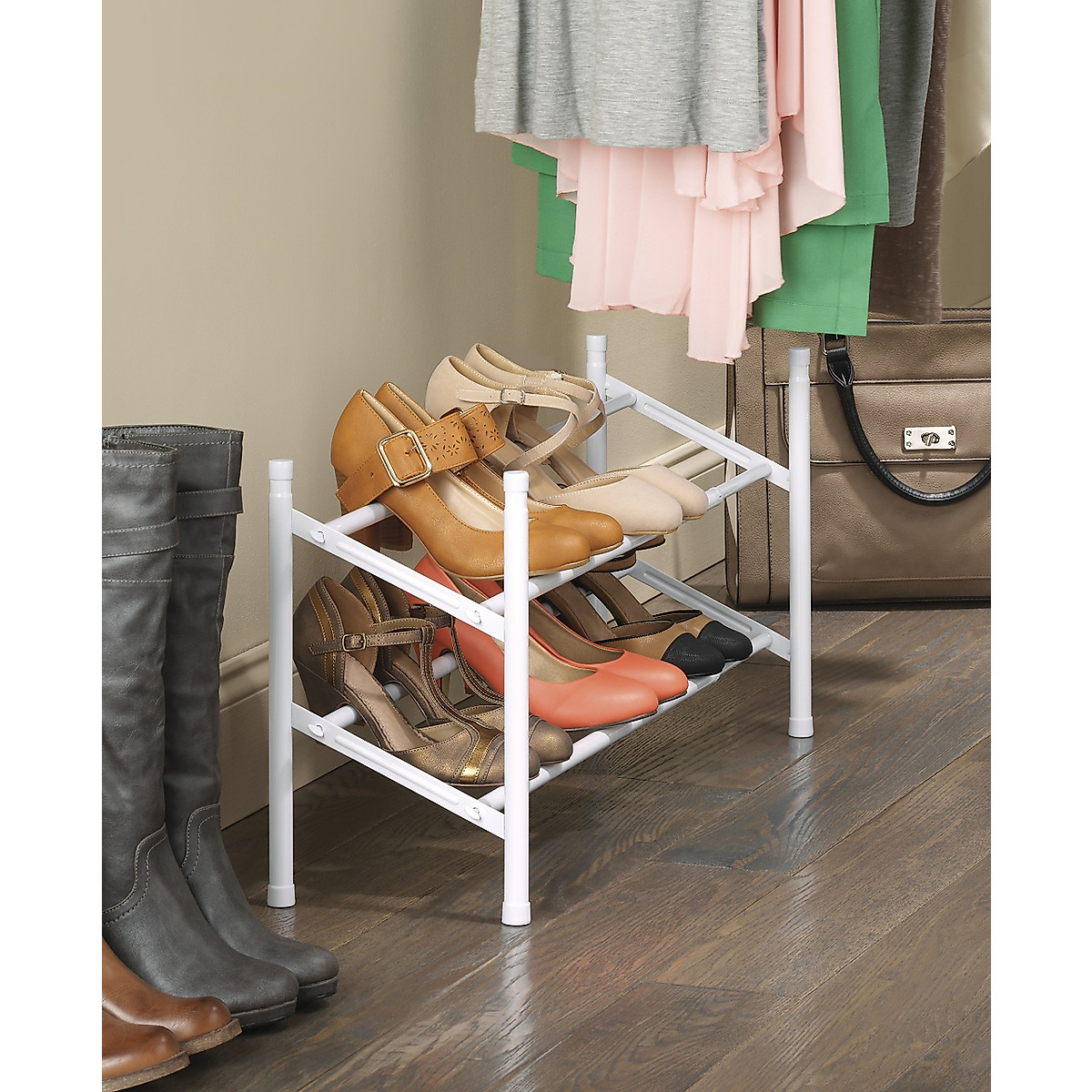 Whitmor, White 2-Tier Expandable and Stackable Shoe Rack