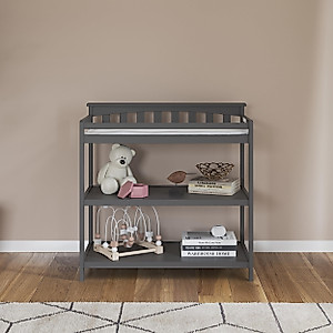 Child Craft Flat Top Infant Changing Table, Water-Resistant Pad and Safety Strap, Anti-Tip Kit Included to Prevent Tipping, Non-Toxic, Baby Safe Finish (Cool Gray)