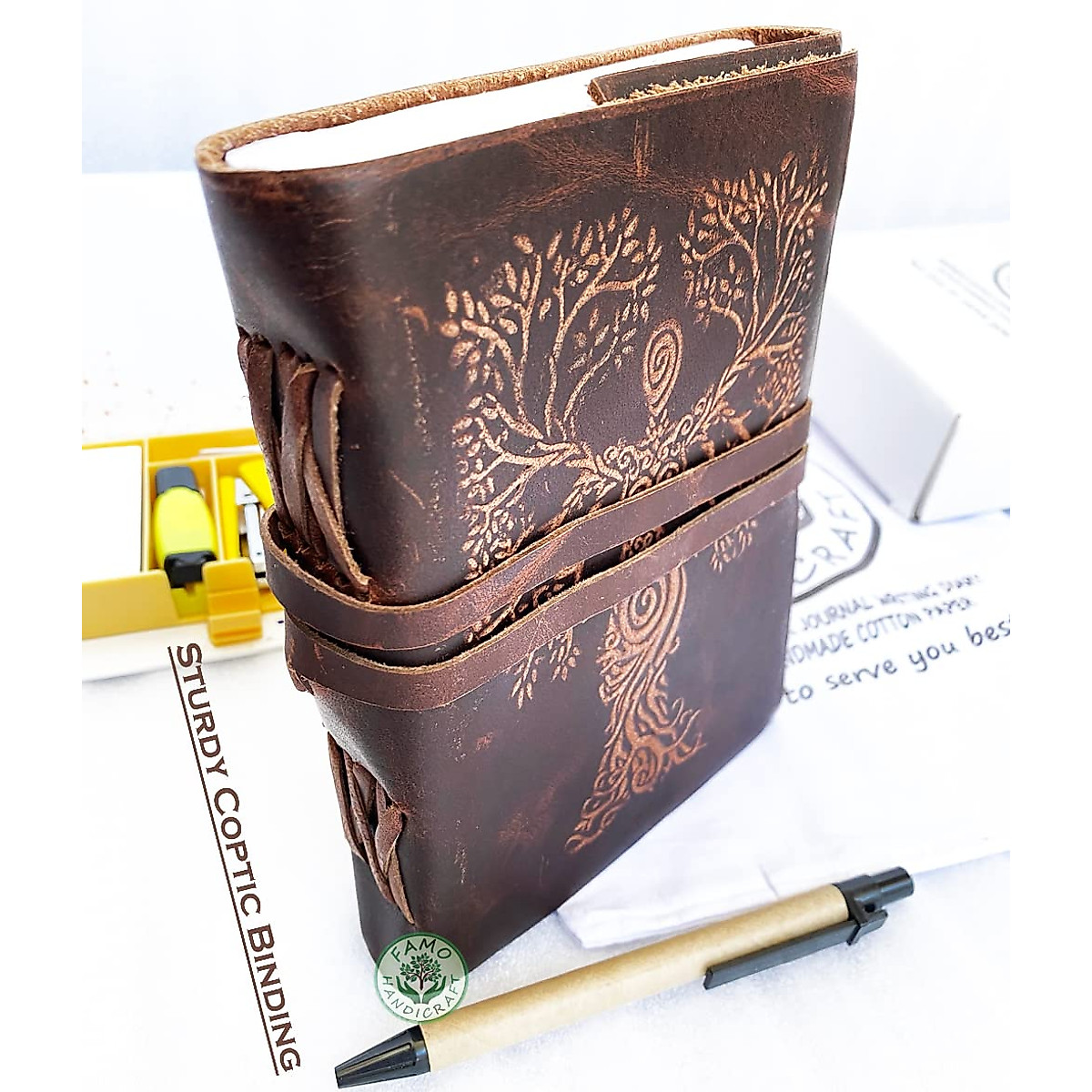 Handmade Leather Journal Tree of Life Mother Earth Embossed Leather Bound Writing Notebook Diary, Best Gift for Travel Diary, Writing Notebook Sketchbook Office Handbook 5 x 7 inches for Men & Women