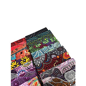 Fields 10 Fat Quarters - Assorted Australian Aboriginal M&S Textiles Nambooka Kangaroos Aborigine Indigenous Outback Bush Camp Goanna Waterhole Quality Quilters Cotton Fabric Bundle M491.15