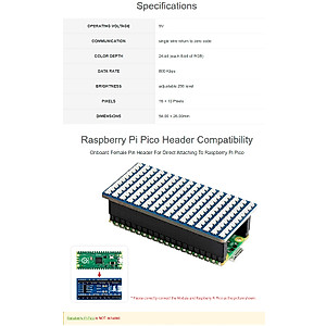 RGB Full-Color LED Matrix Module for Raspberry Pi Pico, 16×10 Grid,with Embedded Controller IC and LED Chip,Programmed and Controlled by Pico,High Standard and Colorful Dot Matrix Visual Effects