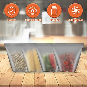 8 Pack Silicone Food Bags, Silicone Reusable Freezer Bag, Reusable Bags, Freezer Microwave Oven Dishwasher Safe for Food Leftover Travel Camping (Gray)