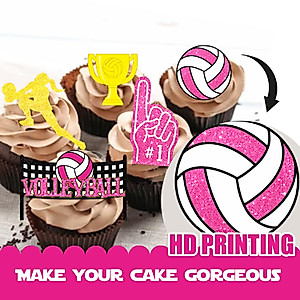 18pcs Pink Glitter Volleyball Dessert Cupcake Topper Beach Volleyball Player Sport Theme Decor Supplies Girls Happy Birthday Decorations