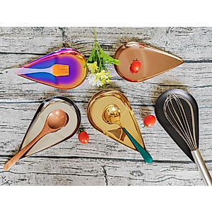 Stainless Steel Spoon Rest for Stove Top, Cute Spoon Rest for Kitchen Counter, Cooking Spoon Holder for Kitchen Counter, Utensil Rest for Spoon Spatula Ladle or Tong, 1 PCS (Raindrop, Rose Gold)